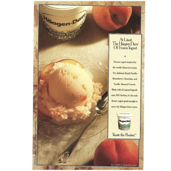 Art | Haagen Dazs Frozen Yogurt Ice Cream Ad 199s Vintage Print Ad ...